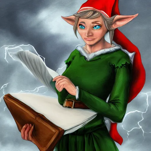 An old female elf holding a scroll, storm background, | Stable ...