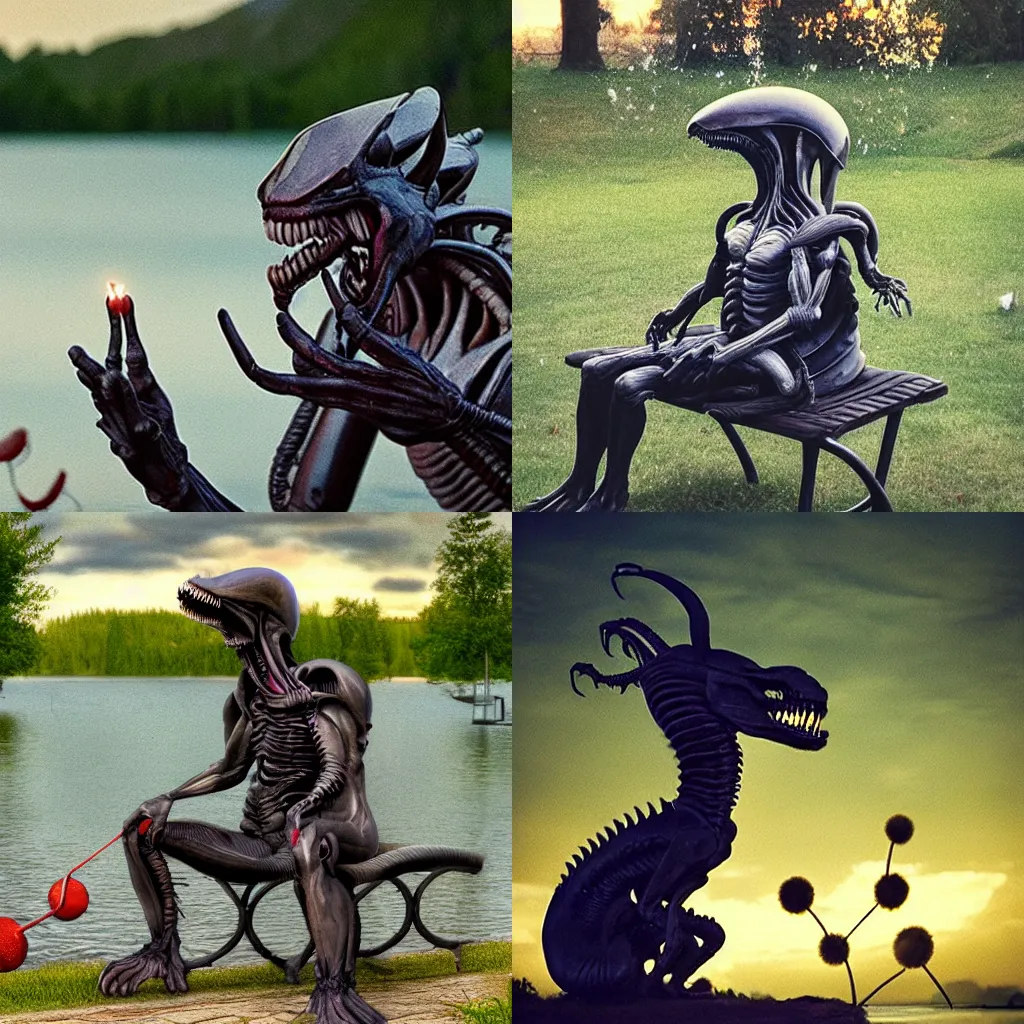 xenomorph making a wish after blowing a dandelion | Stable Diffusion ...