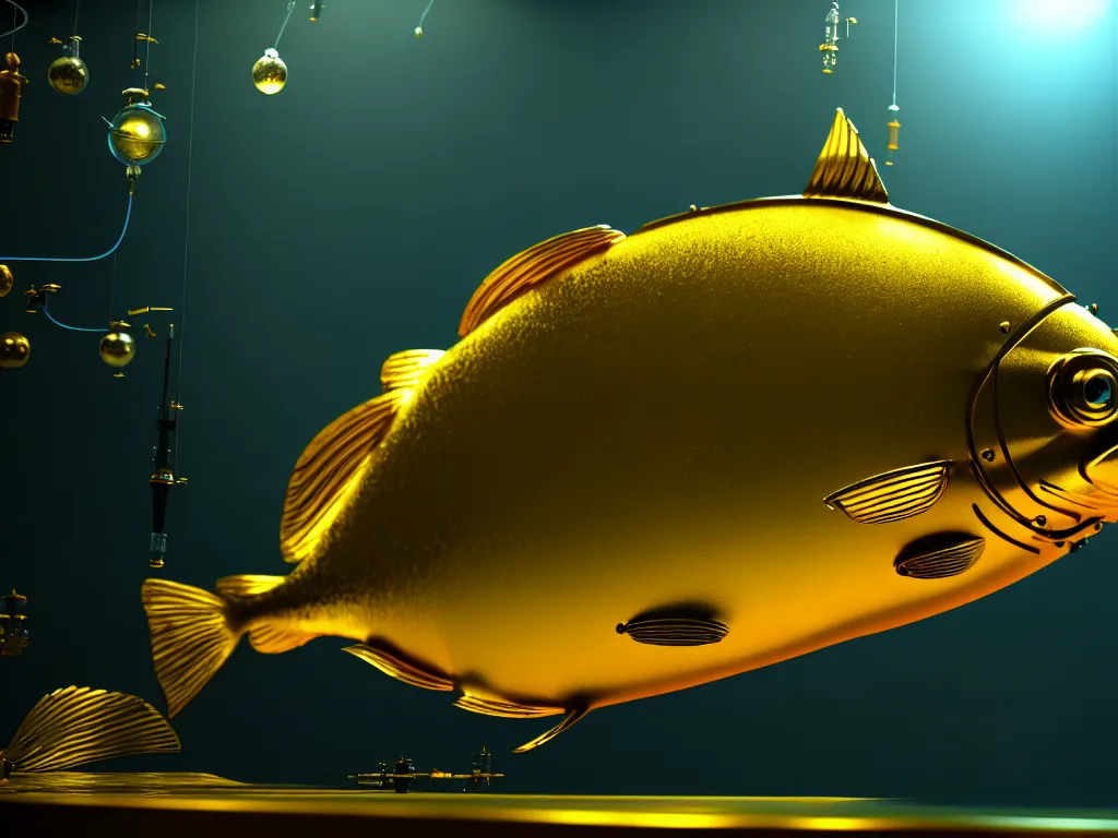 film still of a mechanical golden fish science fiction | Stable ...