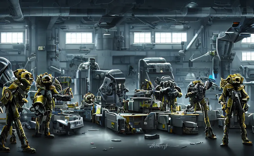 epic scenic shot, highly detailed weapons laboratory, | Stable ...