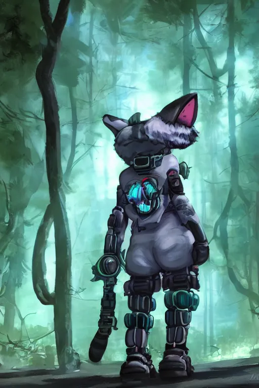 a cyberpunk furry with a fluffy tail in a forest, | Stable Diffusion ...