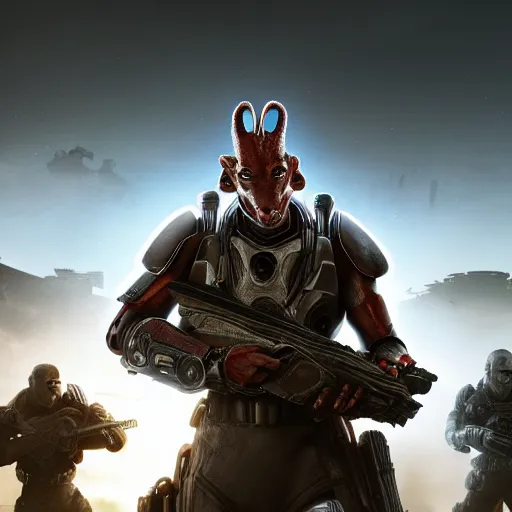 jar jar binks in gears of war, splash art, movie | Stable Diffusion ...