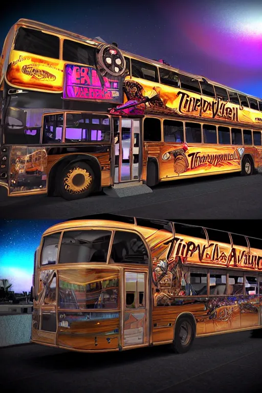 photo of a steampunk nightliner bus outside in las | Stable Diffusion ...