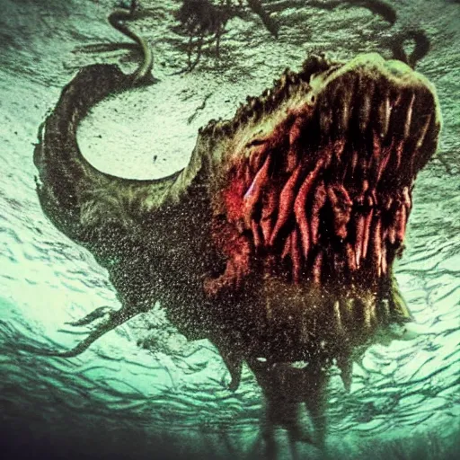 underwater closeup of a satanic sea monster in the | Stable Diffusion