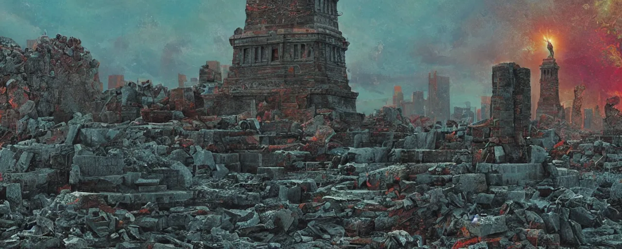 ancient ruins of a statue of liberty half buried, [ | Stable Diffusion ...