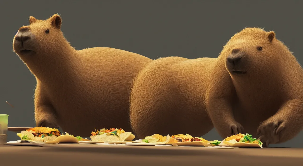 capybara eating a taco, painting overlay by beeple by | Stable ...