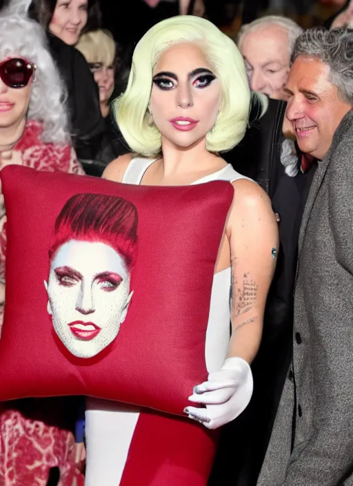 lady gaga holding a steven typer pillow on the red | Stable Diffusion ...