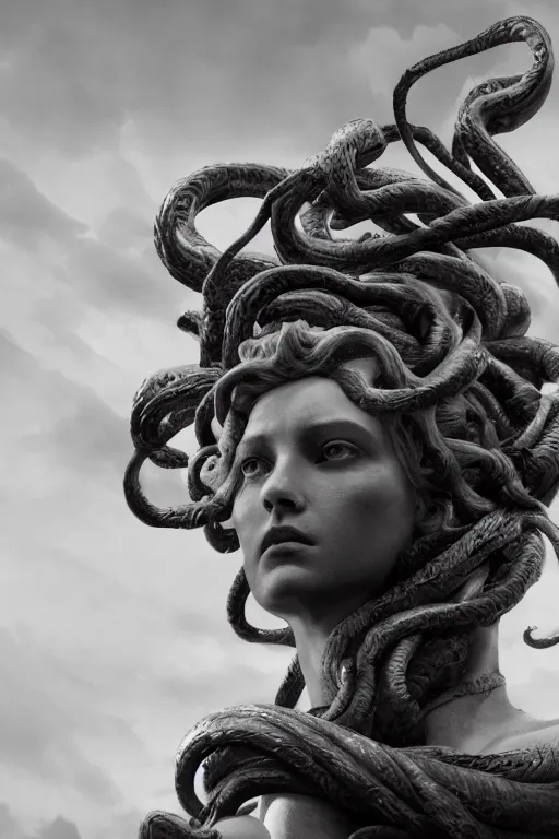 A portrait of medusa as a black and white marble | Stable Diffusion