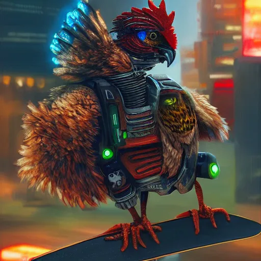 cyberpunk metal chicken riding a skateboard, trending | Stable ...