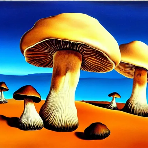 painting of mushrooms desert animals by Salvador Dali | Stable Diffusion