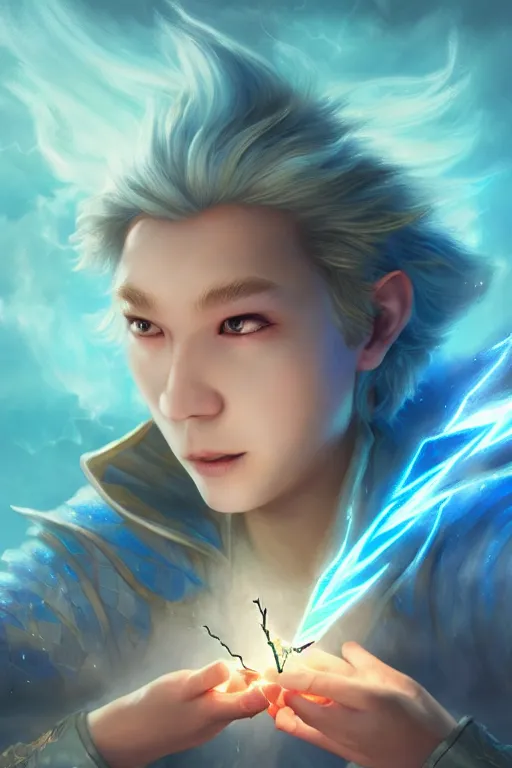 legendary fairy prince casting a lightning spell, blue | Stable ...