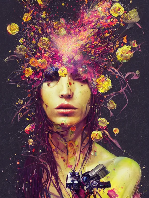 art portrait of photographer with flower exploding out | Stable Diffusion