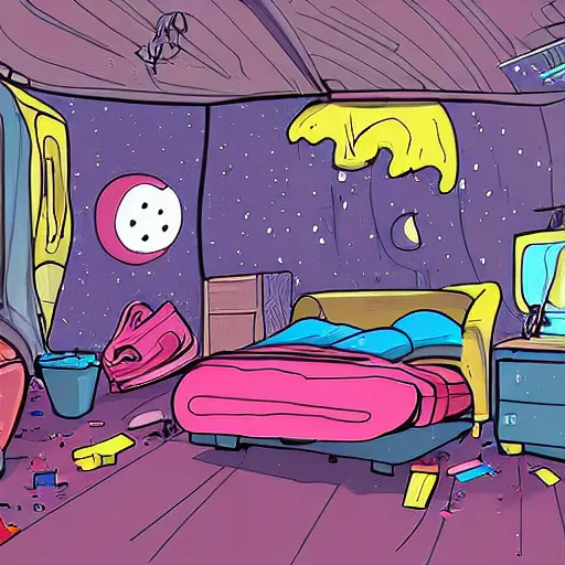 the immensity of the galaxy on the ceiling of a messy | Stable Diffusion