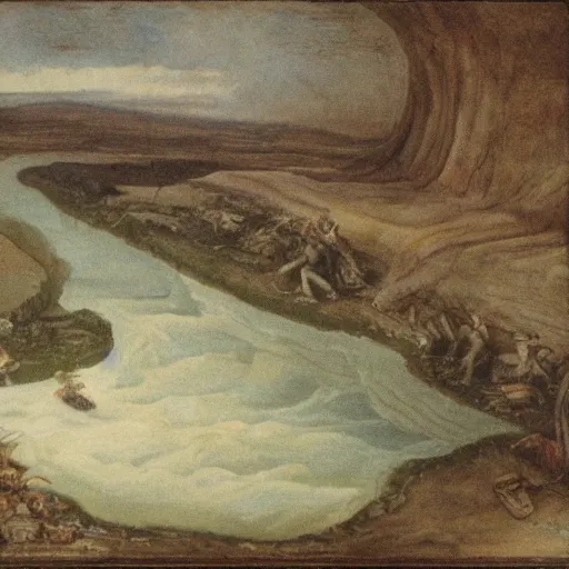 a river being swallowed by a greedy tyrant | Stable Diffusion | OpenArt
