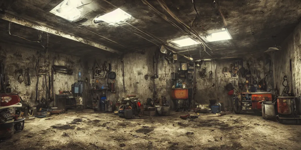 small mechanic garage interior inside an African | Stable Diffusion
