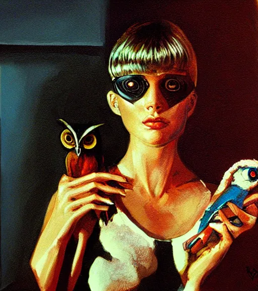 painting of rachel from blade runner, holding owl in | Stable Diffusion ...