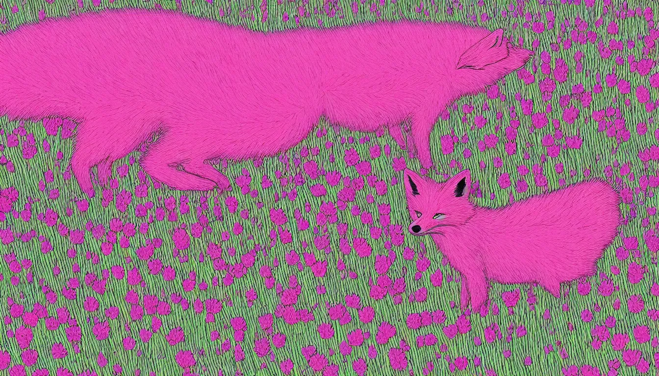 pink fox head popping out of a field of flowers by | Stable Diffusion ...