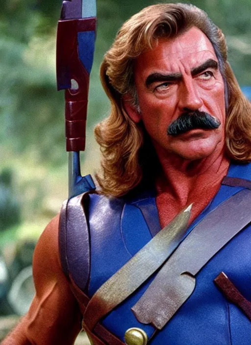 movie still of tom selleck as he - man in masters of | Stable Diffusion ...