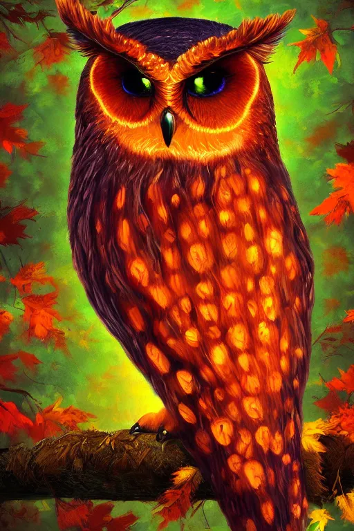 radiant owl, glowing amber, autumn colours, highly | Stable Diffusion ...