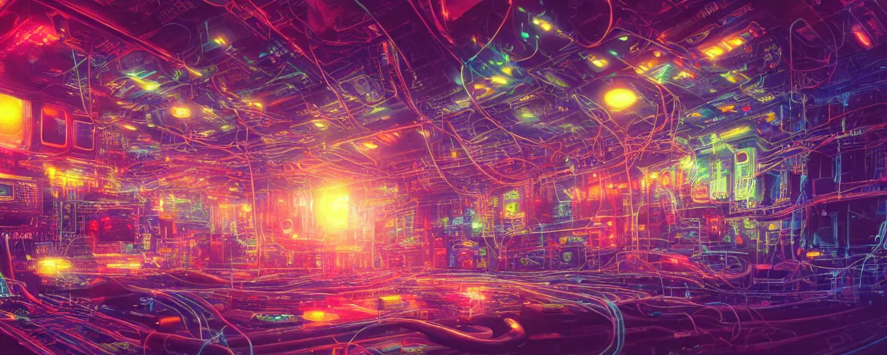 inside a massive computer, [ circuits, neon lights, | Stable Diffusion ...