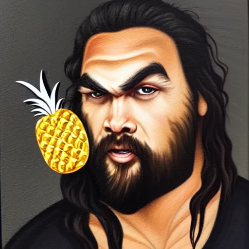 Jason Momoa eating a pineapple, lowbrow painting by | Stable Diffusion ...