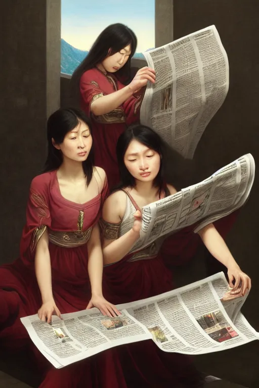 top angle shot of group of asian females reading | Stable Diffusion