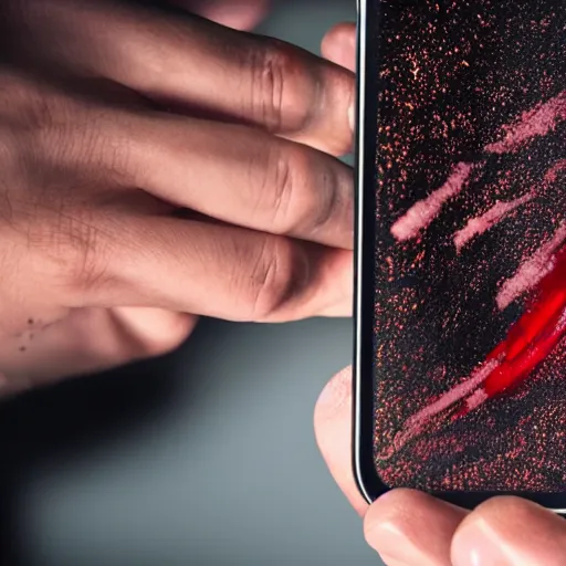 a photo of an iphone screen bitting a finger. Blood. | Stable Diffusion ...