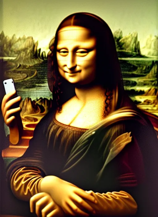 painting of Mona Lisa taking a selfie by Leonardo Da | Stable Diffusion ...