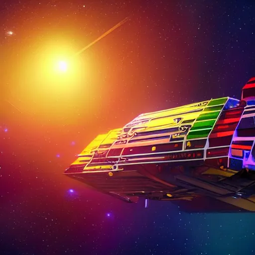 spaceship made of multicolored shipping containers, | Stable Diffusion