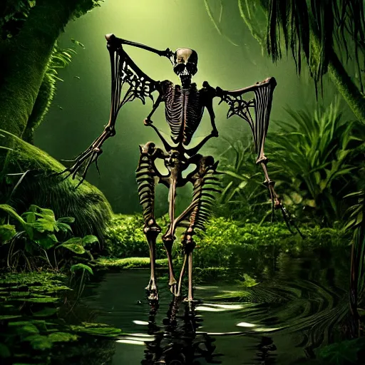 skeletal creature in a lush trunda vegetation, water | Stable Diffusion ...
