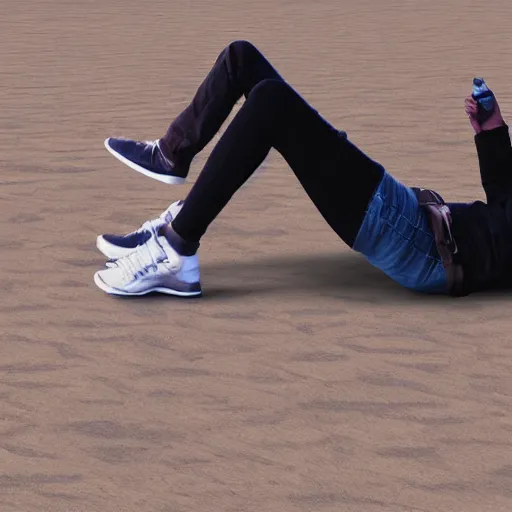 deflated human, flattened human on the floor, hollow, | Stable Diffusion