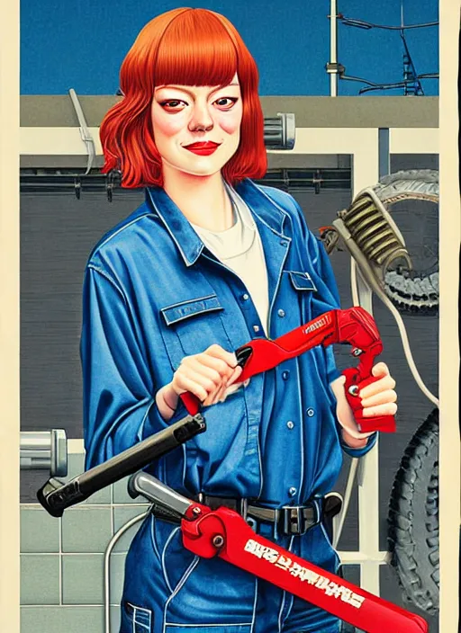 realistic portrait of emma stone as a mechanic, with | Stable Diffusion ...