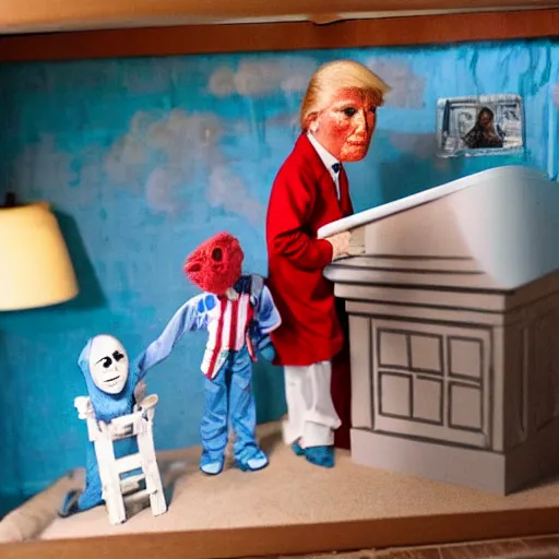 e. t. donald trump puppet inside graffiti dollhouse | Stable Diffusion