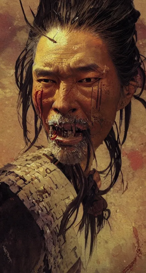 portrait of Sickly diseased dying Samurai warrior, sun | Stable ...