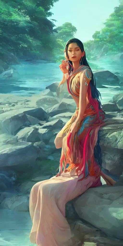 a himalayan woman sitting in water, ritual, mage, | Stable Diffusion ...