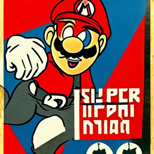 oviet propaganda poster of super mario looking at the | Stable ...
