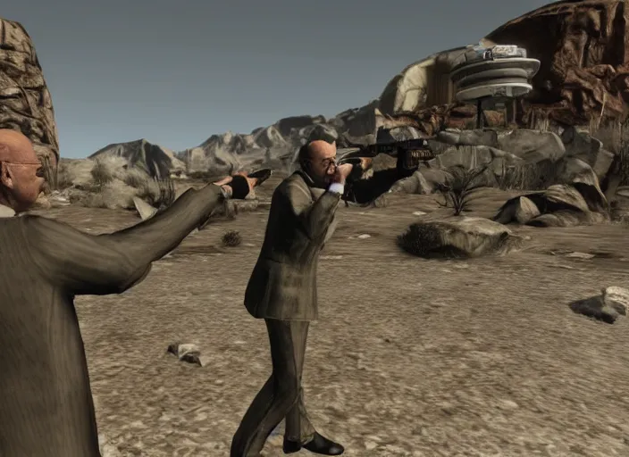 Walter White shooting Saul Goodman in Fallout New | Stable Diffusion ...