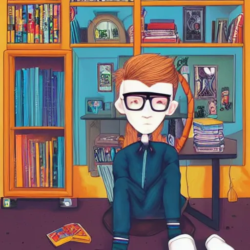 lonely blonde goth nerd guy sitting in cluttered room | Stable ...