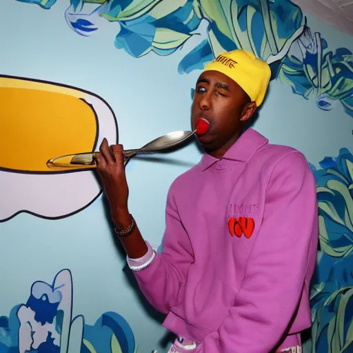 tyler the creator using a comedically giant spoon to | Stable Diffusion ...