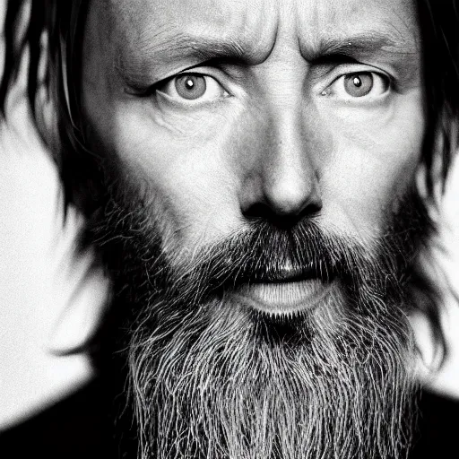 Thom Yorke singer songwriter long beard, a photo by | Stable Diffusion | OpenArt