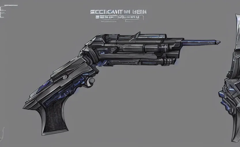 Blueprints for a sci-fi western hand cannon, concept | Stable Diffusion