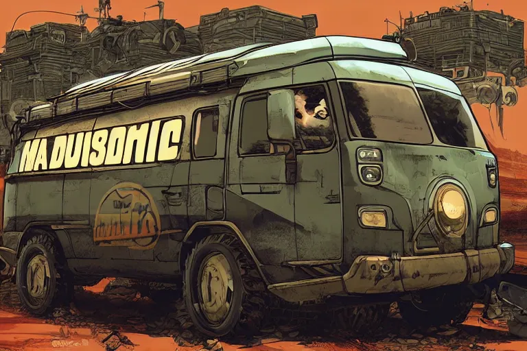 dieselpunk digital illustration of mad max's mobile | Stable Diffusion