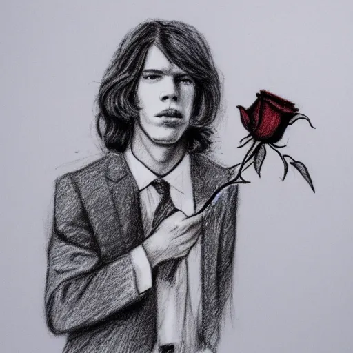 nick drake holding a rose with no thorns, sketch, | Stable Diffusion ...