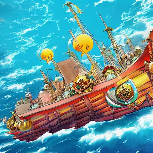 thousand sunny ship from one piece anime, aerial, | Stable Diffusion ...