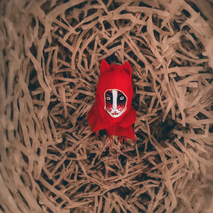 cult with taxidermic moth masks and red peak hood in a | Stable ...