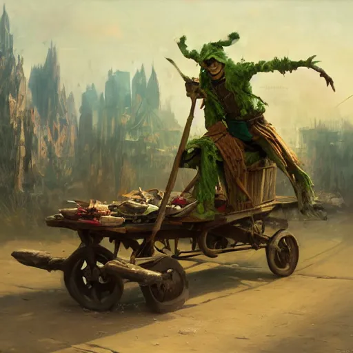 ugly green goblin riding in a rickety wooden cart | Stable Diffusion ...