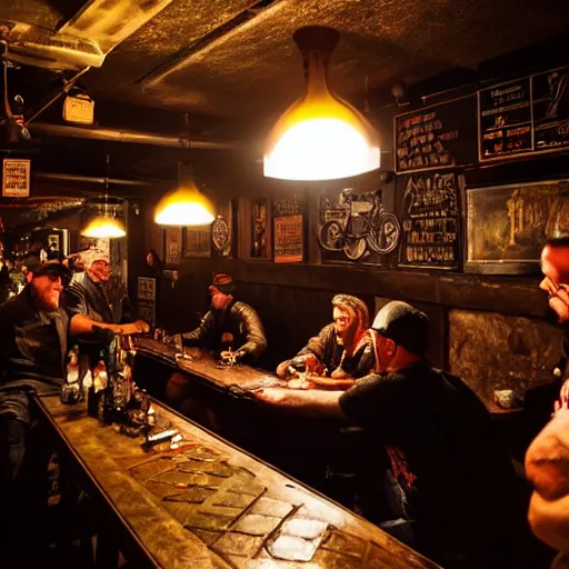bikers in a bar playing monopoly under the dim light | Stable Diffusion ...
