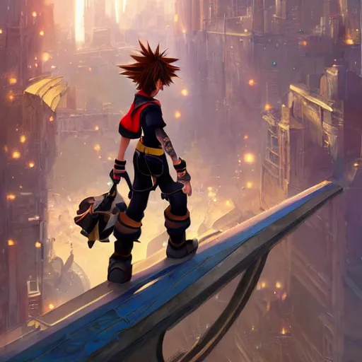 sora from kingdom hearts flying through a city, | Stable Diffusion ...