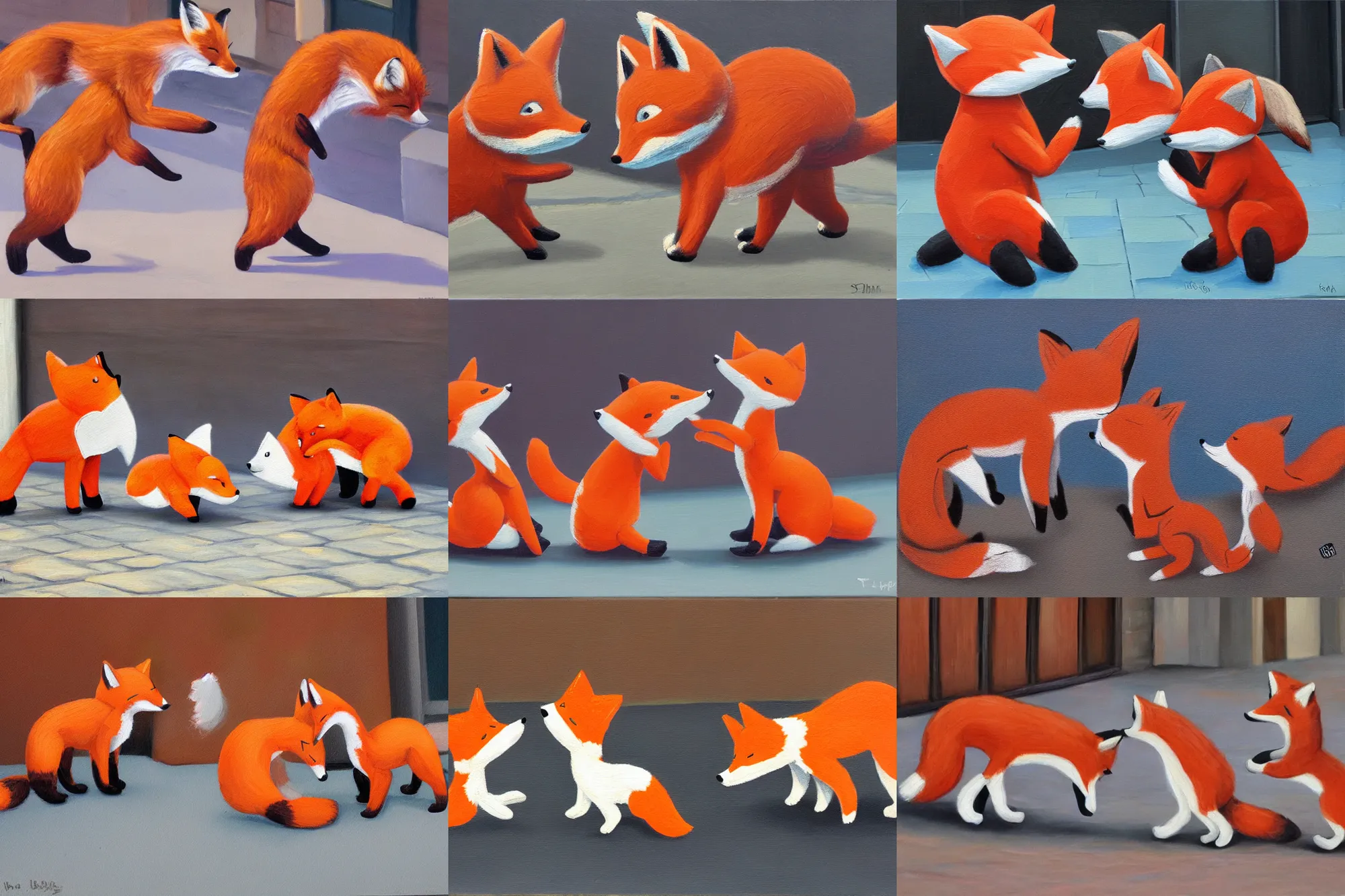 Two fox plushies fighting and wrestling on the | Stable Diffusion | OpenArt