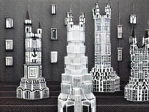 Black and white hearts in layered papercraft castle | Stable Diffusion